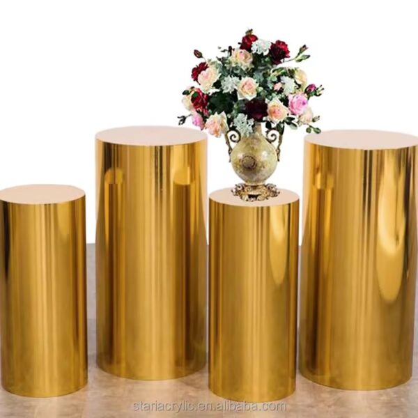 Gold Metal Round Plinth Hire – Party Hire Destination