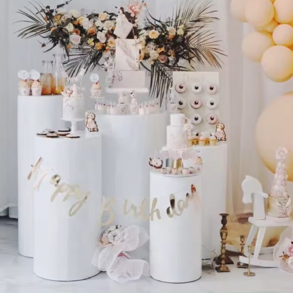 White metal Round Plinth Hire – Party Hire Destination